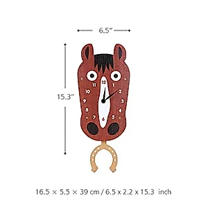 Cute Animal Wall Clock with Swinging Horse Head Clock Battery Operated for Kids Room Living Room Home Decor