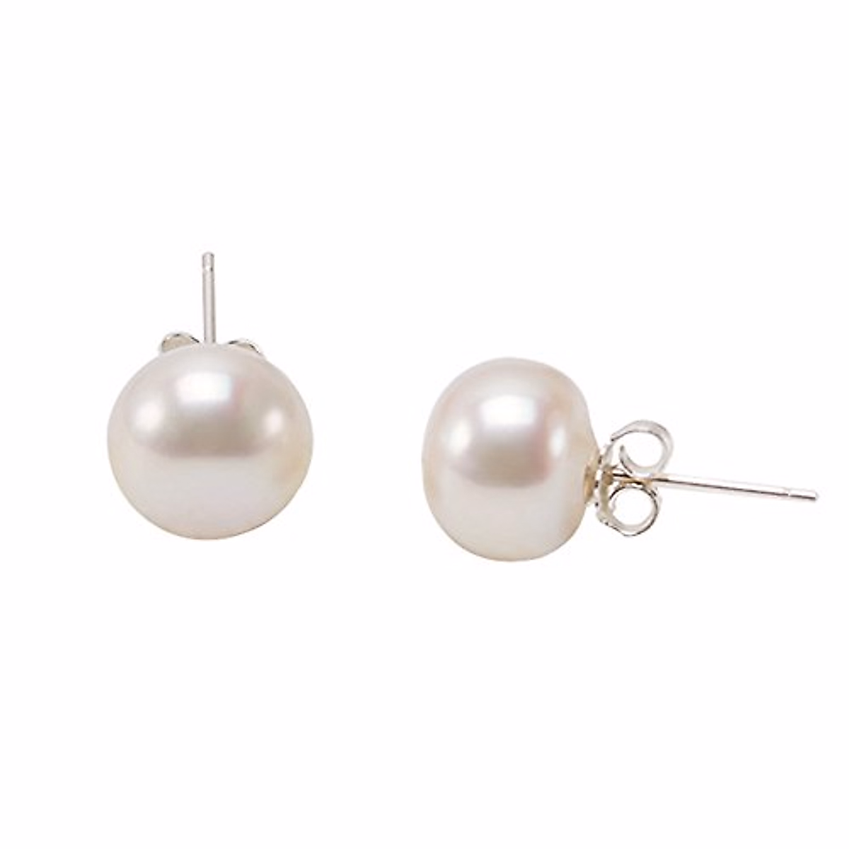 Womens Pearl 925 Sterling Silver Earrings Natural Button White Cultured Freshwater Pearl Stud Earrings AAA Quality