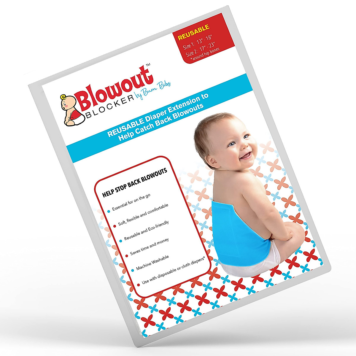 BABY BLOWOUT BLOCKER Diaper Extender - Blue, Size 1: 13-18 Inches Waist| Washable & Reusable Diaper Extension for Disposable Diapers and Cloth Diapers | Leakproof Diaper Cover to Catch Diaper Blowout