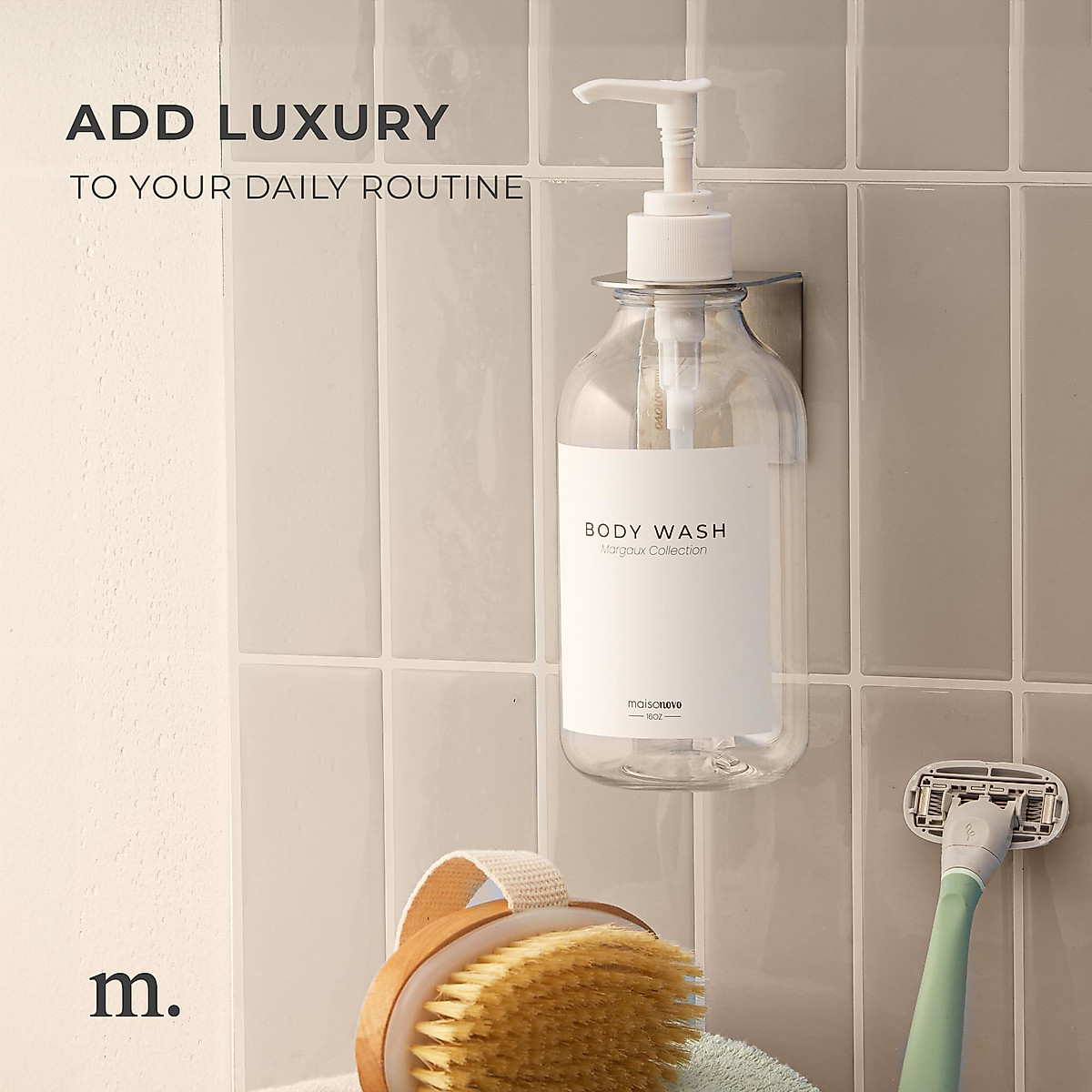 MaisoNovo Adhesive Soap & Shampoo Holder Set of 2 - Silver | Wall Mounted Dispenser Holder