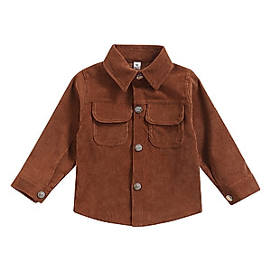 Toddler Baby Boy Girl Shirts Fall Winter Corduroy Jacket Kids Button Down Shirt Solid Color Tops (Brown, 18-24 Months)