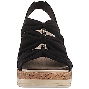 BZees Womens Roma Cork Wedge Beaded Sandal Black Denim 8 M