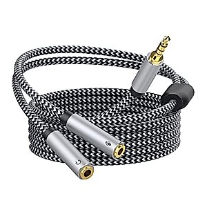 MORELECS Long Headset Splitter Cable 5 ft, 3.5mm Male to 2 Dual 3.5mm Female Headphone Mic Headset Adapter for Gaming Headset to PC, Headphone Splitter with Separate Microphone and Headphone Jack