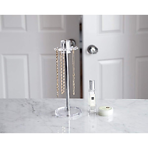 Isaac Jacobs Clear Acrylic Necklace Holder (12 Rotating Hooks) – Hanging Chain Organizer, Sleek & Sturdy Stand for Jewelry – Storage Solution- Bedroom- Bathroom - Countertop - Nightstand