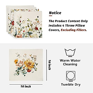 GDHBLING Floral Throw Pillow Covers 16x16 Inch Set of 4 Spring Decorative Pillow Covers Outdoor Couch Pillow Covers