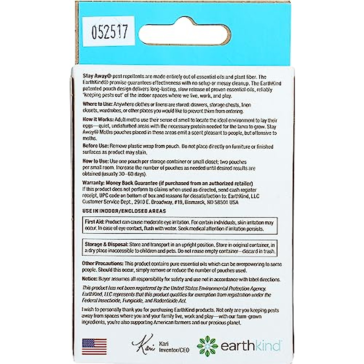 Earthkind Stay Away, Moth Repellent, 2.5 Ounce