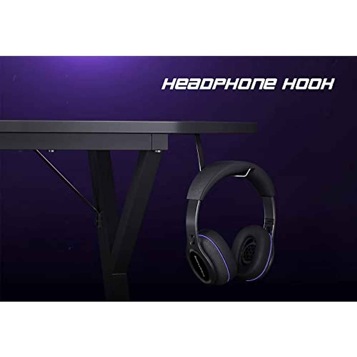 CubiCubi Luna Gaming Desk 47 inch Gamer Workstation, Home Computer Carbon Fiber Surface Gaming Desk PC Table with Cable Tray and Headphone Hook