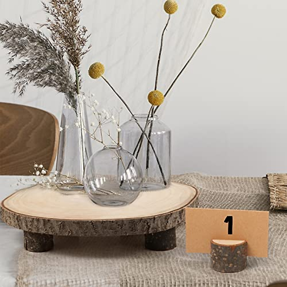 Caydo 10 Piece 9-10 Inch Large Paulownia Wood Slices with 10 Piece Wood Table Number Card Holders and 10 Pieces Cards for Wedding Table Centerpiece Decoration and Home Decoration