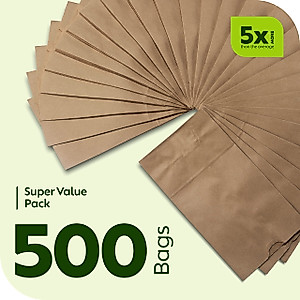 Culinware Kraft Paper Bags 8 Lb - Durable Brown Paper Bags for Snack, Lunch, Sandwich, Pastries, Popcorn, Grocery and Party Favor – Bulk Paper Bags – 6.1 x 4.25 x 12.3 In - 500 Count