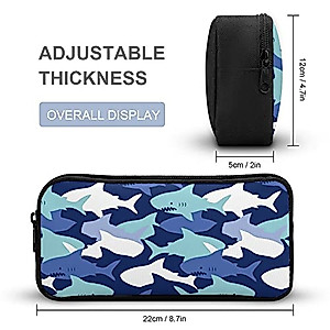 Camouflage Pattern with Cute Sharks Pencil Case Pencil Pouch Coin Pouch Cosmetic Bag Office Stationery Organizer