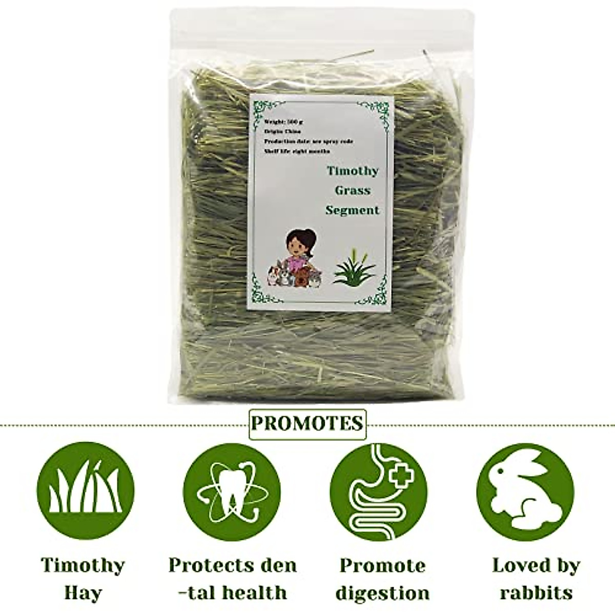Hamiledyi Natural Timothy Hay Rabbit Hay Feed Guinea Pig Premium Grass Hay Small Animal Pets Hay Food for Bunny Chinchillas Chipmunkas (2.2Ib