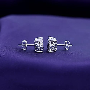 1/4 ctw Black Natural Diamond Square Frame Halo Cluster Miracle-Set Stud Earrings Womens 14k White Gold Over Sterling Silver (Black Color, I2-I3 Clarity, 0.25 Cttw)