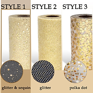 Luceinvita Glitter Tulle Fabric, 6 Inch by 50 Yards (150ft) Sequin Tulle Roll for Tutu Gift Wrapping Wedding Decoration DIY Crafts Party Backdrop (Yellow)