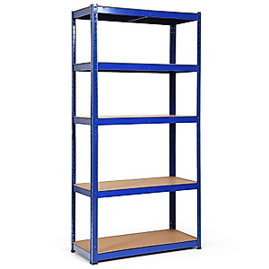 Giantex Storage Rack Shelving Unit Storage Shelf Steel Garage Utility Rack 5-Shelf Adjustable Shelves Heavy Duty Display Stand for Books, Kitchenware, Tools Bolt-Free Assembly 36"x 16"x 72”, Blue