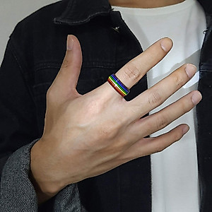 Nanafast 8mm Stainless Steel Enamel Rainbow LGBT Pride Ring for Lesbian & Gay LGBTQ Pride Wedding Engagement Band Black Size 7