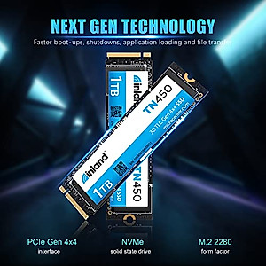 INLAND TN450 Internal Gaming PC NVMe SSD 1TB PCIe 4.0 M.2 GEN4 x 4 2280 Solid-State Drive, Up to 5,000 MB/s, 3D TLC NAND