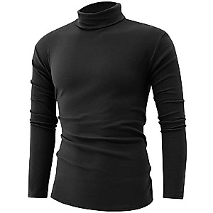 jonivey Mens Basic Turtleneck Long Sleeve Lightweight Soft Casual Knit Fitted Thermal T-Shirt Pullover Tops (03Black,XL)