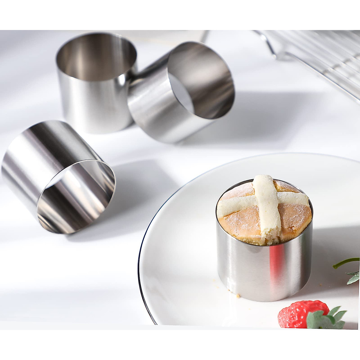 Cake Rings 6 Packs 2.4 x 2 inch Stainless Steel Nonstick Tart Ring Round Ring Molds Mousse Dessert Rings Tart Molds for Baking (6 x tall)