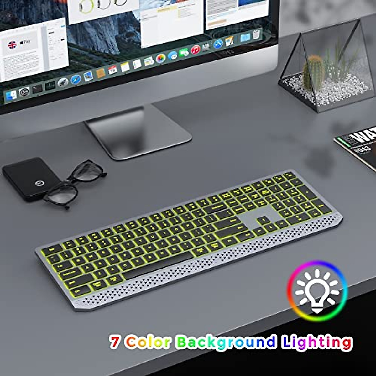 Backlit Bluetooth Keyboard Multiple Devices, Full Size Multi-Device Slim Rechargeable Bluetooth 5.1 Keyboard for Windows Mac OS Android, Backlit Wireless Keyboard for Laptop, Tablet, iPad, iPhone
