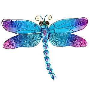 Tfro & Cile Metal Dragonfly Wall Decor Outdoor Glass Art Iron Fence Sculpture Hanging Decoration for Home Bedroom Garden Patio Porch