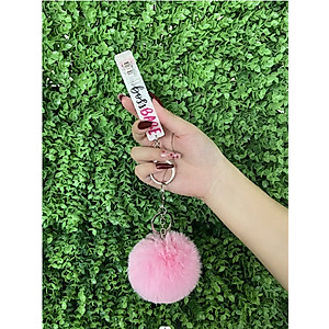 BATUMEYE Card Grabber Card Clip For Long Nails, Cute Acrylic Debit Bank Card Grabber Keychain with Pom Pom Ball and Plastic Clip For Women(New Pink White)