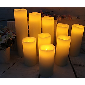 antizer Flameless Candles Led Candles Pack of 9 (H 4" 5" 6" 7" 8" 9" x D 2.2") Ivory Real Wax Battery Candles with Remote Timer