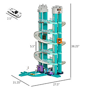 Qaba City Garage Playset with 98 Pieces Accessories Set, 6-Level Car Parking Playsets Toy with Manual and Electric Elevators Wash, Gas, Ejector & Car Repair Station, Gifts for Kids Ages 3-6 Years Old
