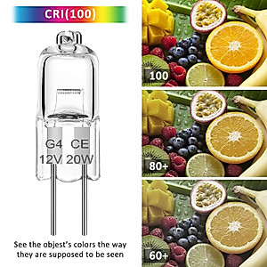 Ugvmn G4 Halogen Light Bulbs 20W 12V Clear Capsule Halogen Light Bulb 2 Pin Warm White 2700K Dimmable, Bi-Pin G4 Base for Cooker Hood, Crystal Chandeliers, Bathroom, 10 Pack