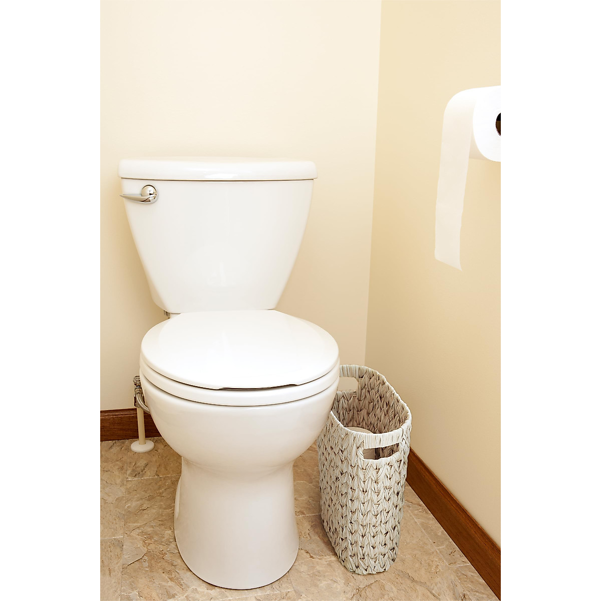 Coeusy Wicker Trash Can,Bathroom Trash Can,Waterproof Wicker Waste Basket for Bathroom,Narrow Small Waste Basket for Bedroom,Office, Cream White 5 Gallon