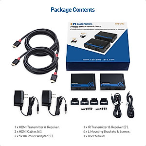 Cable Matters Wall Mount HDMI Extender (HDMI Over Ethernet Cable) with TCP/IP Support for 1-to-Many Setup - Up to 300 Feet (Model: 103002)