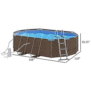 Outsunny 14' x 10' x 3' Above Ground Swimming Pool, Non-Inflatable Rectangular Steel Frame Pool with Filter Pump, Safety Ladder for 1-6 People, Brown