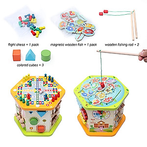 LAVIEVERT 9-in-1 Wooden Play Cube Activity Center Multifunctional Bead Maze Shape Sorter Educational Toys Game for Toddlers & Kids