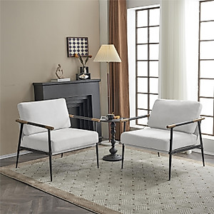 Tiophome Modern Chic Accent Metal Frame, Upholstered Chenille Living Room Chairs with Removable Seat & Back Cushion, Comfy Leisure Lounge Reading Side Armchair for Bedroom, White, Extra Large