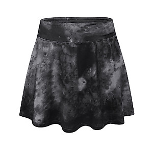 BLEVONH Skorts Skirts for Women,Tennis Golf Running Active Pleated Skirts with Liner Inner Pocket Black Grey Tie-dye 3XL