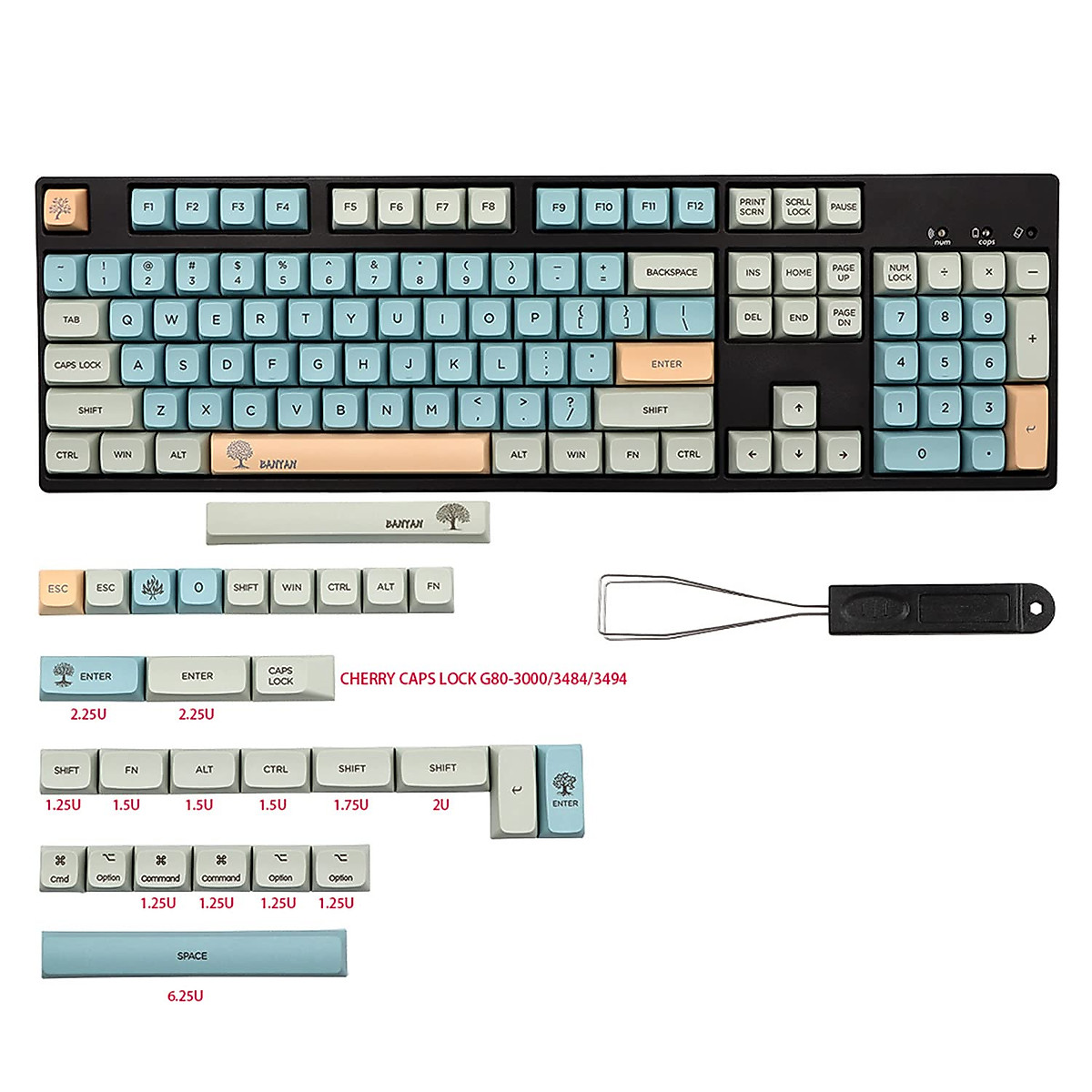 ZMX PBT Dye Sublimation Custom Keycap Set,Banyan Tree Theme XDA Profile Personalized 127 Keys Computer Accessory for MX Switch Mechanical Gaming Keyboard