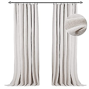 100% Blackout Shield Linen Blackout Curtains 84 Inches Long 2 Panels Set, Clip Rings/Rod Pocket Blackout Curtains No Light, Black Out Curtains & Drapes for Bedroom, 50 inches Wide Each Panel, Beige