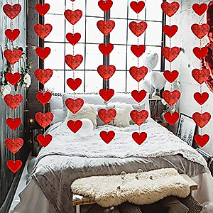 LeeSky 6Pcs Red Valentines Heart Garland Valentines Day Heart Banner Valentines Hanging Hearts Decorations for Happy Valentines Day Decorations