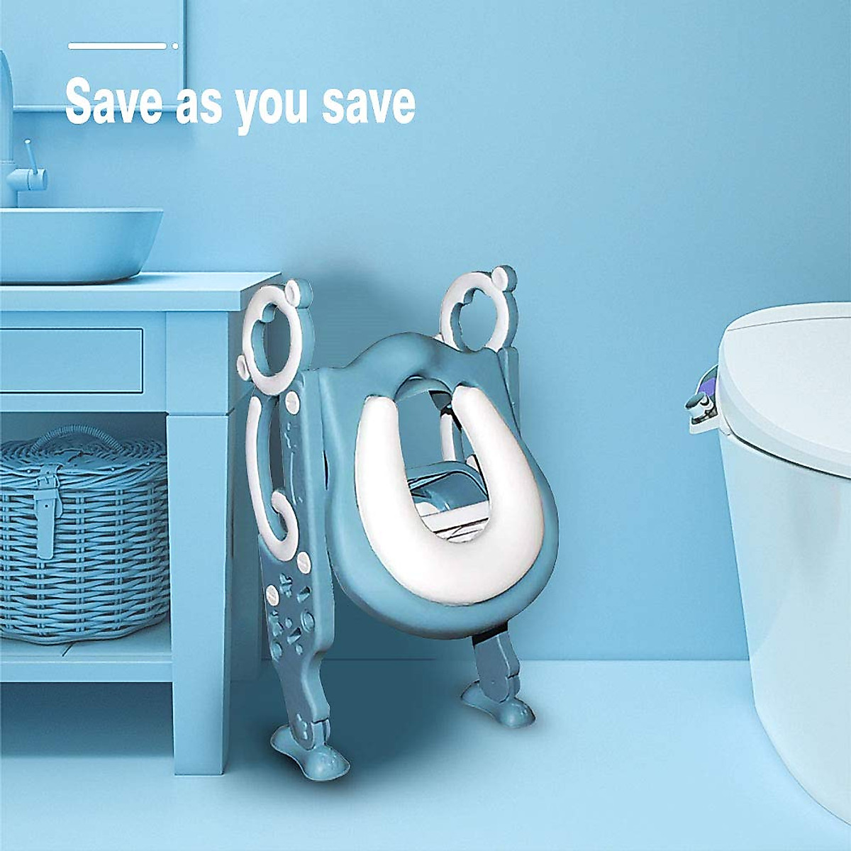 Potty Training Toilet Seat with Step Ladder Adjustable Toddler Toilet Seat with PU Cushion for Big Boys Potty Training Chair with Handle