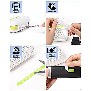 10 Pack, MarkDomain Label Tape Compatible Brother TZe TZ Laminated P Touch Label Maker Tape for PT D210 H110 D220 D410 D600, Black on White/Purple/Blue/Pink/Mint Green/Berry Pink/Lime Green