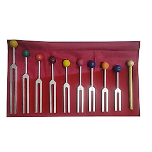 Radical Solfeggio Tuning Fork Set - 9 Tuning Forks Perfect for DNA Healing w Chakra Color Rubber Balls and Wood Hammer Mallet, Sound Therapy,(174 Hz, 285 Hz, 396 Hz, 417 Hz, 528 Hz, 639 Hz etc)