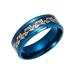 Ginger Lyne Collection Dragon Blue Stainless Steel Comfort Fit Band Ring Size 9