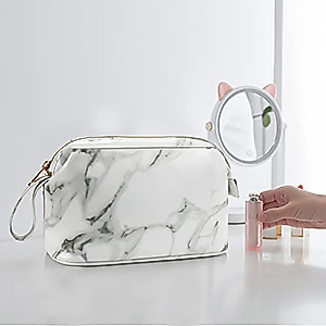 OCHEAL Small Marble Makeup Bag, Small Cosmetic Bags for Women,Large Capacity Portable Cosmetic bag Storage Organizer for Purse Everyday Use (Small, Marble)