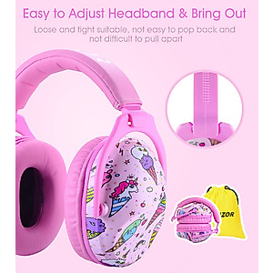Hocazor HZ015 Kids Ear Protection-SNR 27dB Safety Earmuffs Durable Composite Material Hearing Protector Girls Noise Cancelling Headphones - Pink Ice Cream