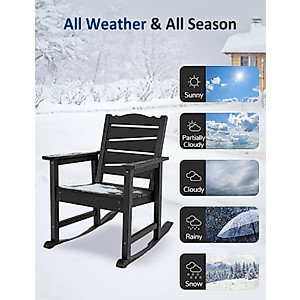 LAHAAP Outdoor Rocking Chairs Set, Weatherproof HIPS Outdoor Furniture, Include 2 Patio Rocking Chairs + Outdoor Bench, Suit for Garden, Porch, Lawn & Backyard(Black)