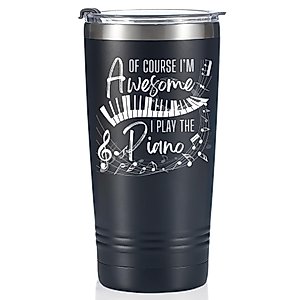 Onebttl Piano Gifts for Piano Players for Men, Women, Piano Teacher and Piano Lovers, 20oz/590ml Stainless Steel Insulated Tumbler Coffee Mug with Straw & Lid - I Play the Piano