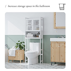 Kitsanery Over The Toilet Storage Cabinet,3-Tier Freestanding Bamboo Bathroom Organizer with Shelves and Acrylic Door, Space-Saving,White