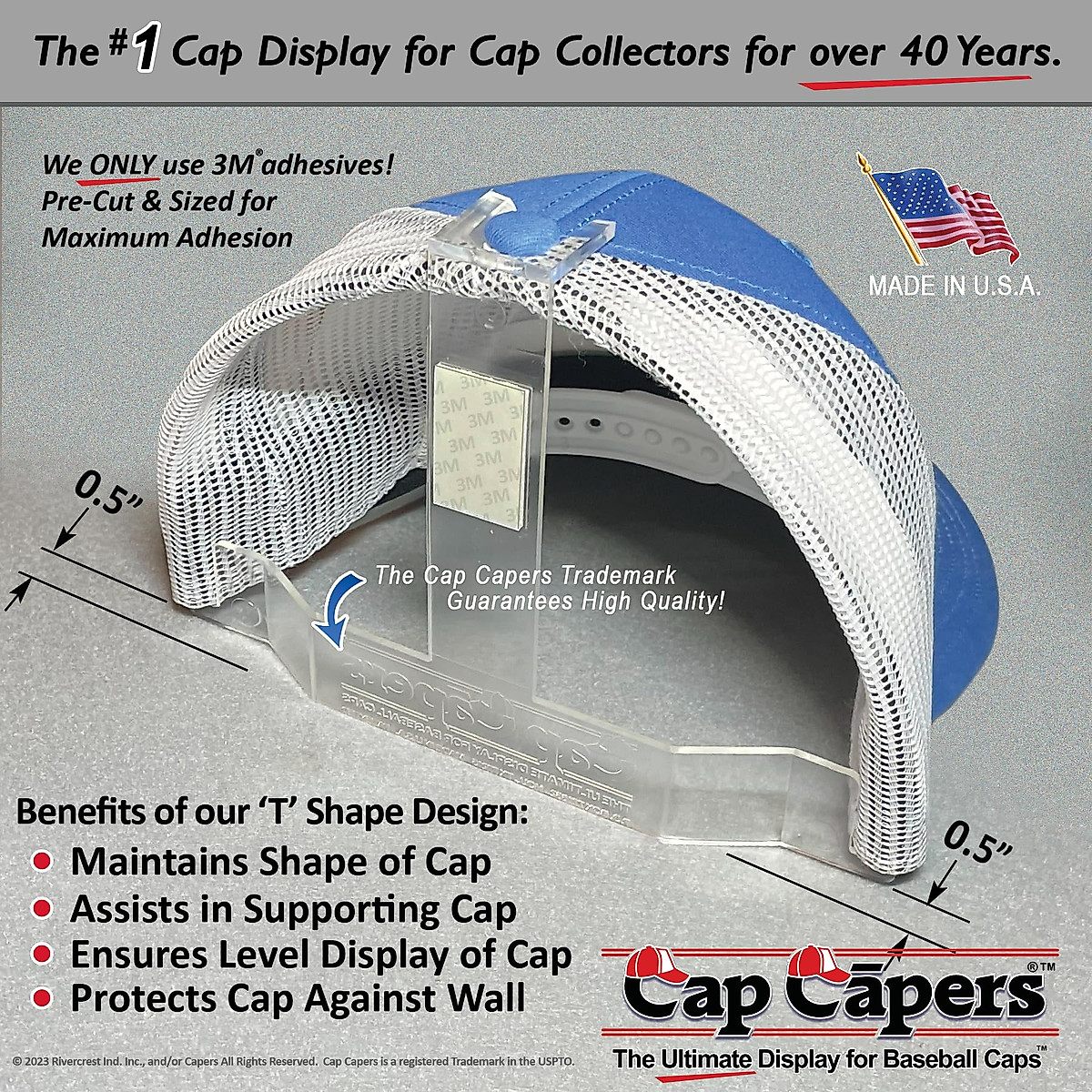 Cap Capers® Baseball Cap Display; Wall Mounted Hat Rack; Baseball Cap Storage & Organization; (12 pk) Great for Cap Collectors. The Ultimate Display for Baseball Caps