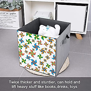 Colorful Windmill Pinwheel Canvas Collapsible Storage Bins Cube Organizer Baskets with Handles for Home Office Car