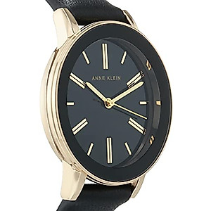 Anne Klein Women's Japanese Quartz Dress Watch with Faux Leather Strap, Black, 16 (Model: AK/3818GPBK)
