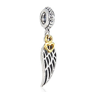 Angel Charm Wing Charm 925 Sterling Silver Feather Charm Love Charm fit Pandora Bracelet (B)